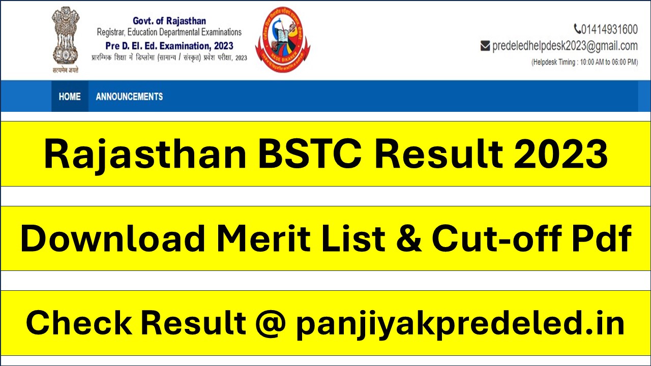 Rajasthan BSTC Result 2023 Released, Check Cut-Off & Merit List ...